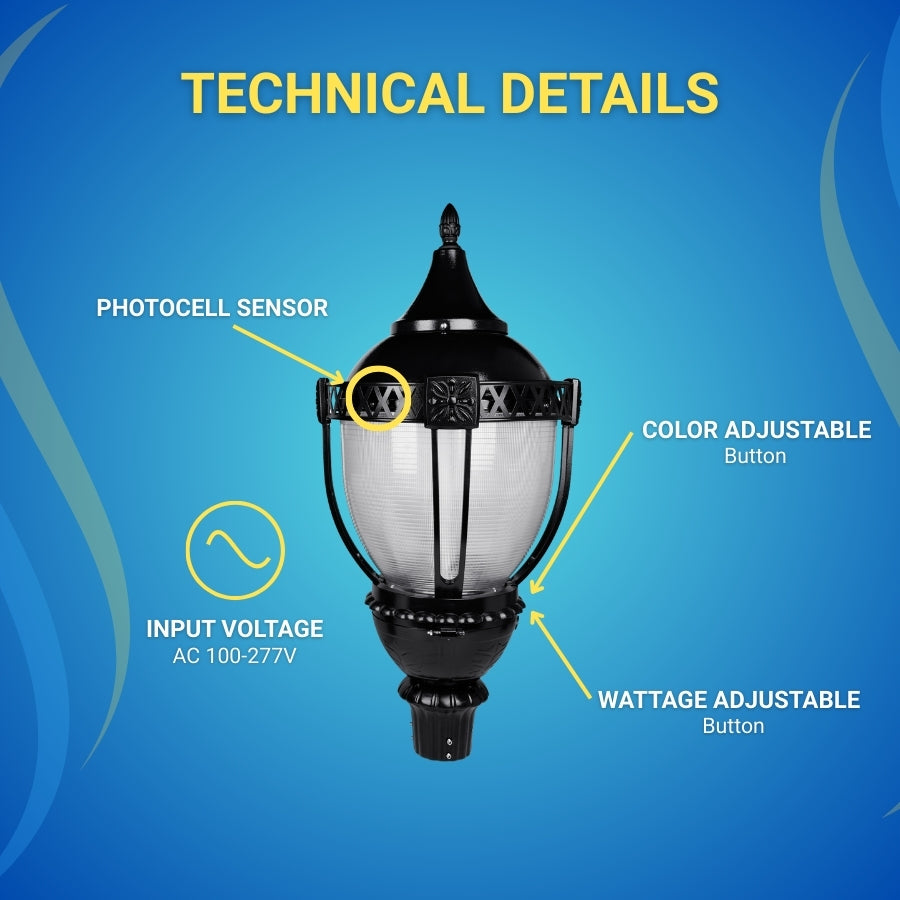 3-Way LED Acorn Post Top Light 100W/80W/60W – FlipToLed